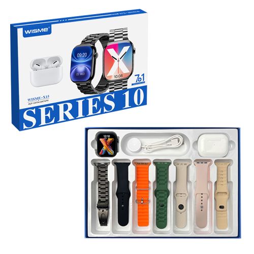 Smart watch WISME-X15 crni i bluetooth slusalice set (7 narukvica) (MS)