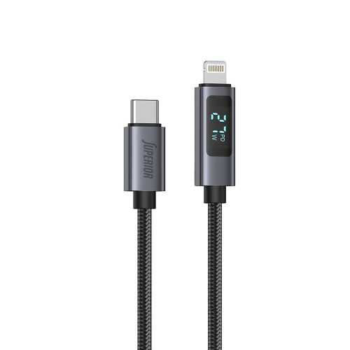 USB data kabl Superior SU-K107 pleteni 3A 27W Type-C na Lightning sa LED ekranom 1m crni (MS)