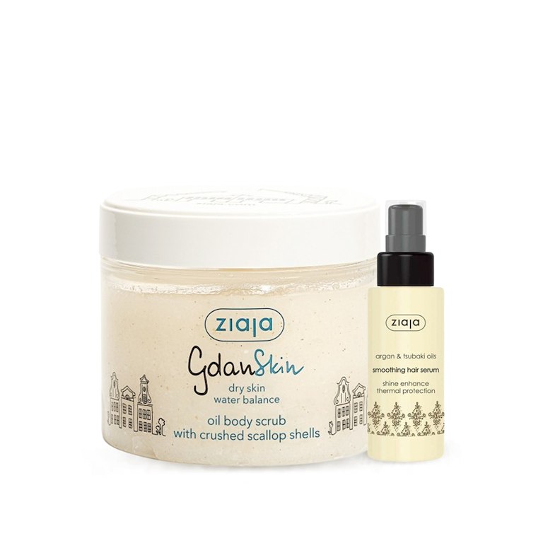 Ziaja Gdanskin uljani piling za telo i Argan&tsubaki ulje serum za kosu