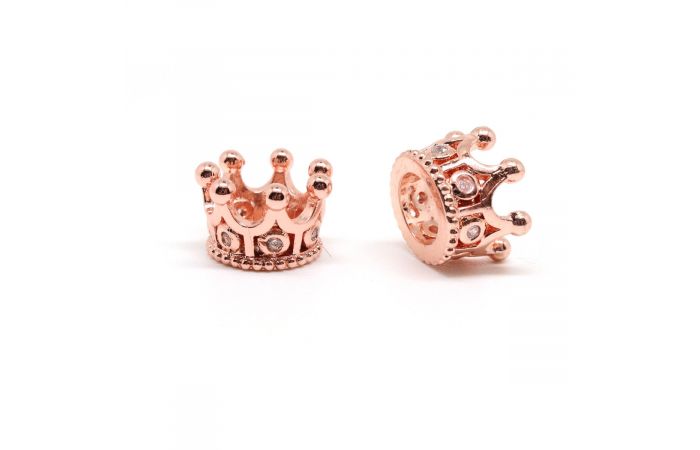 Perla krunica 11 x 7 mm, pozlata Rose Gold + CZ cirkoni ( 331089 )