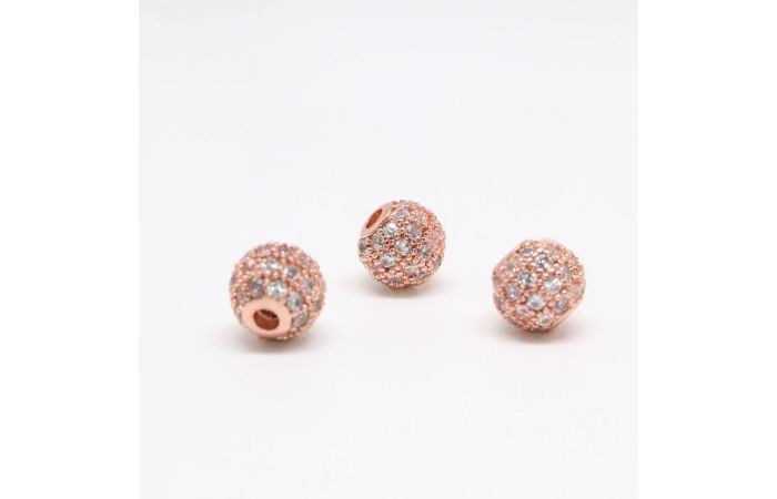 Perla 6 mm, pozlata Rose Gold + CZ cirkoni ( 331093 )