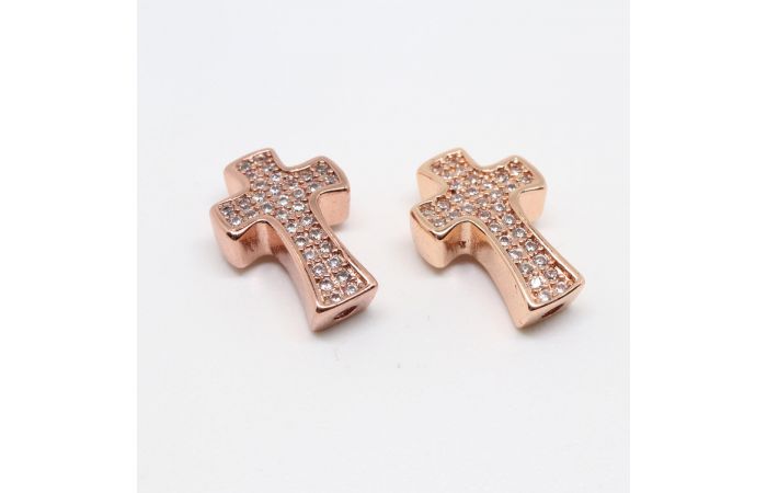 Perla krstić 13 x 10 mm, prevlaka Rose Gold + CZ cirkoni ( 332055 )