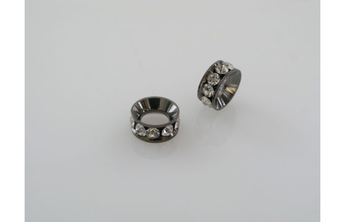 Metalna perla sa cirkonima u Pandora stilu 9x4mm, rupa: 5mm, u boji hematit crna ( PANR120HC )