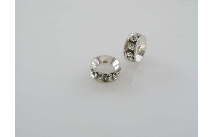 Metalna perla sa cirkonima u Pandora stilu 9x4mm, rupa: 5mm, u boji srebra ( PANR120S )