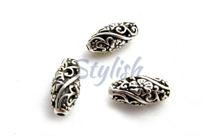 Metalna filgrin perla u tibetanskom stilu. Boja antik srebro. Dimenzije: 16x8mm (MKPTIBE02)