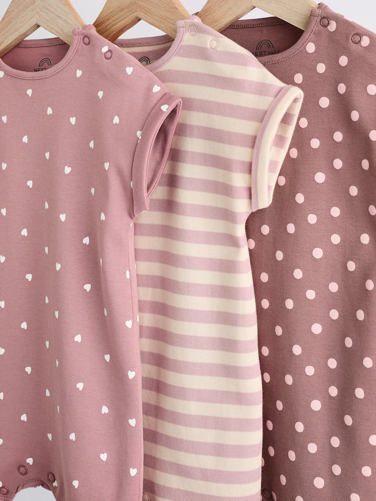 Pink Spot/ Stripe - 100% Cotton Baby Rompers 3 Pack