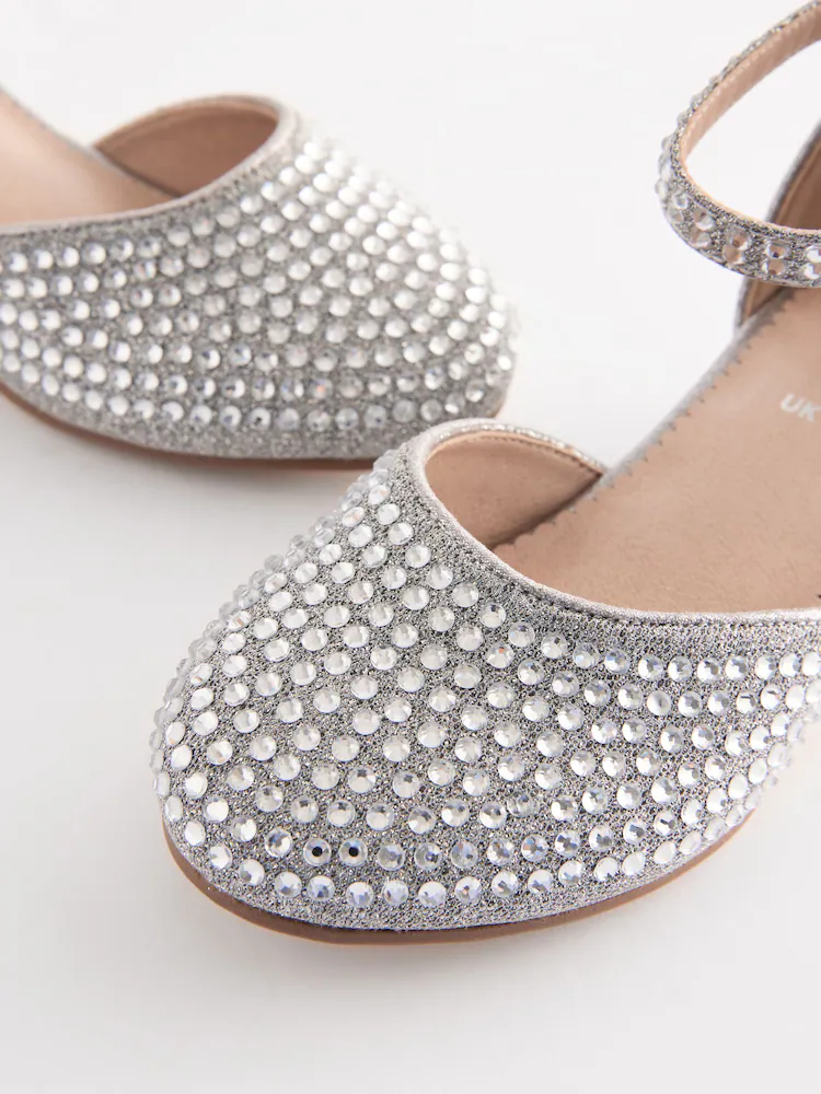 Srebrno Jewelled - Occasion Ankle Strap Low cipele na štiklu Cipele