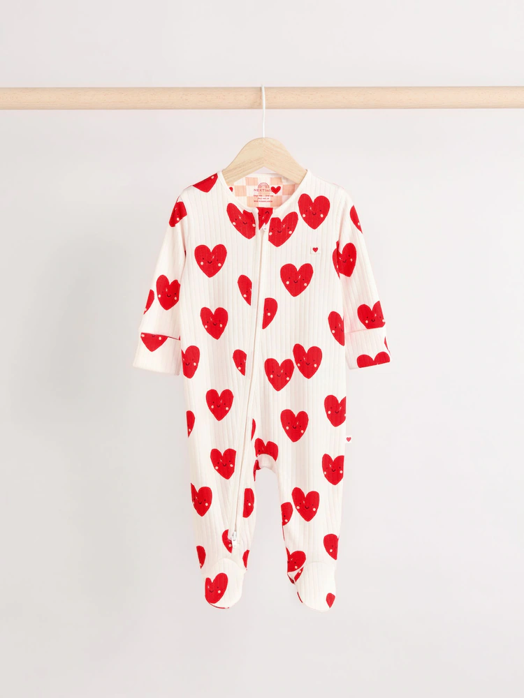 Cream Srce - Valentines Dvosmerni rar Beba 100% pamučni Sleepsuits 3 Pack (0-2god)