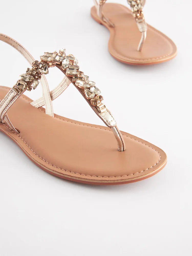 Zlatno - Forever Comfort® Jewel Toe Leather Post Sandals