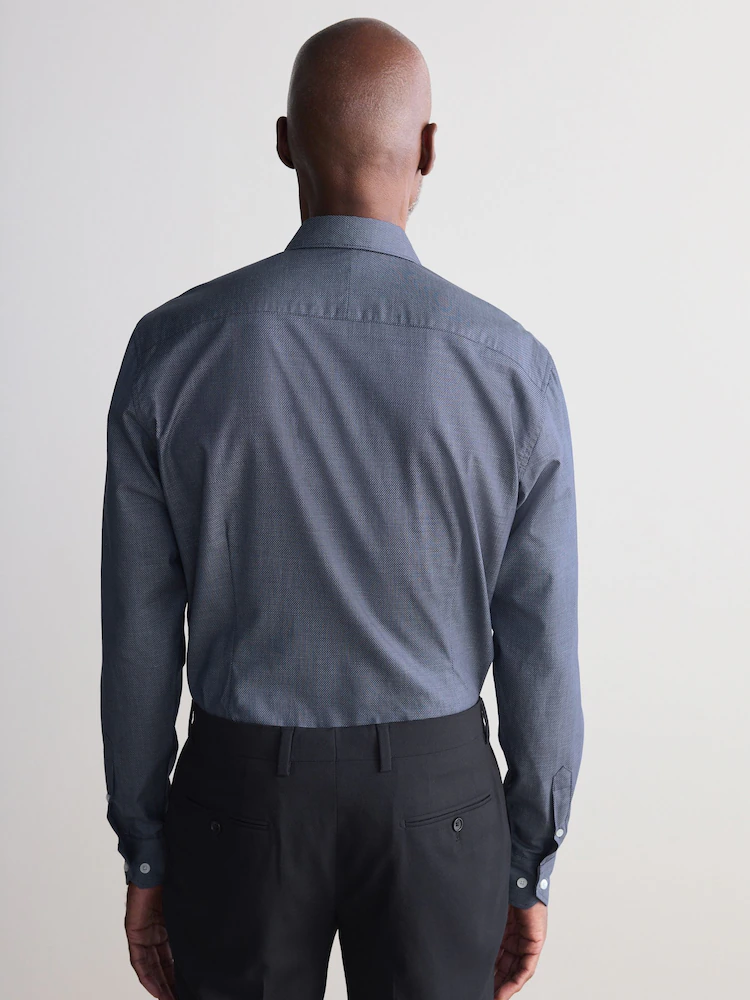 Mornarice - Uži kroj  - Textured Signature 100% Egyptian Cotton Long Sleeve Single Cuff Shirt