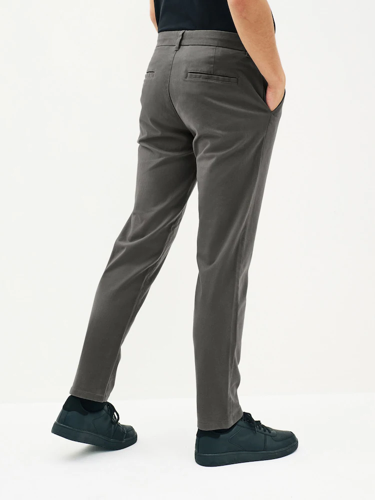 Siva Tamno - Standardno sužava Fit - Elastično Čino pantalone Pantalone