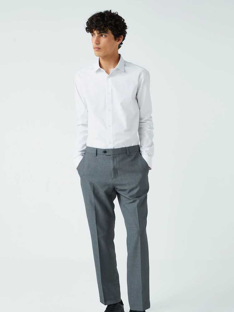 Svetlo siva - Uži kroj  - Machine Washable Plain Front Smart Trousers