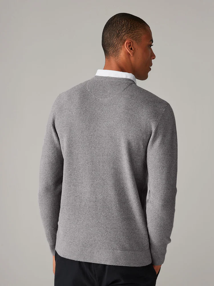 Charcoal Grey Oxford - Izrez u obliku slova V - Regular Mock Shirt Jumper