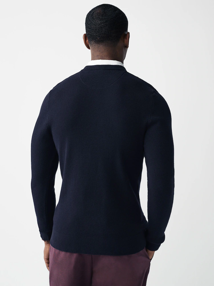 Navy Blue Oxford - Izrez u obliku slova V - Regular Mock Shirt Jumper