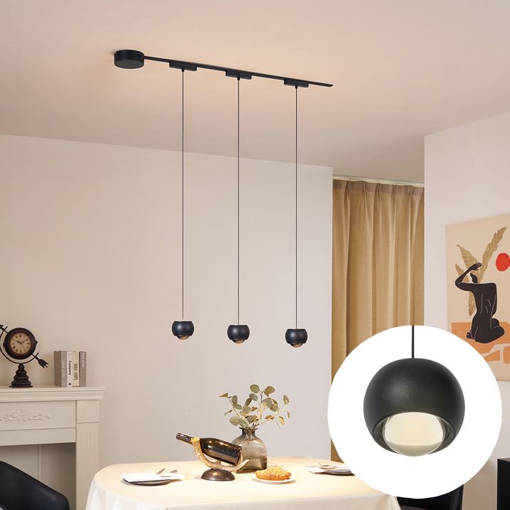 Moderan šinski sistem rasvete sa 3 crne viseće lampe 1-fazni - Magnetic Lance
