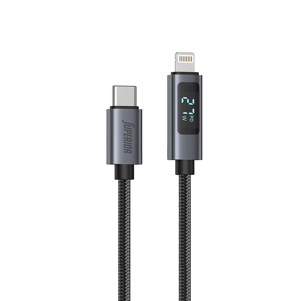 USB data kabal Superior SU-K107 pleteni Type-C na Lightning 3A 27W sa LED ekranom 1m crni