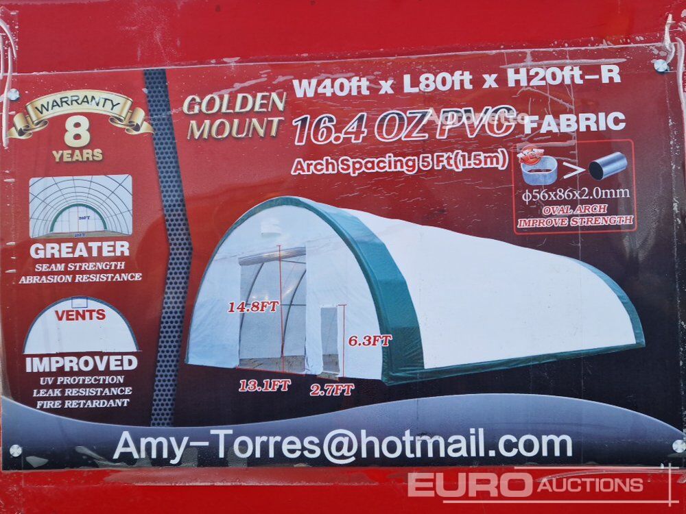 Prodaje se Golden Mount W40' x L80' x H20' PVC Fabric Building šatorski hangar na aukciji