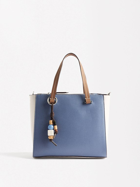 Color Block Tote Bag With Pendant