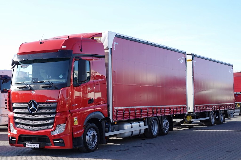 Mercedes-Benz ACTROS 2548 / ZESTAW TANDEM 120 M3 / PRZEJAZDOWY / KLIMA POSTOJO kamion sa klizna zavesa cerada + prikolica sa kliznom ceradom