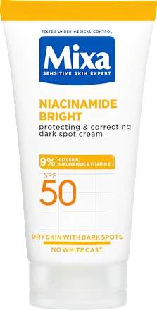 Mixa
NIACINAMIDE BRIGHT višenamenska krema protiv tamnih fleka, SPF 50, 50 ml