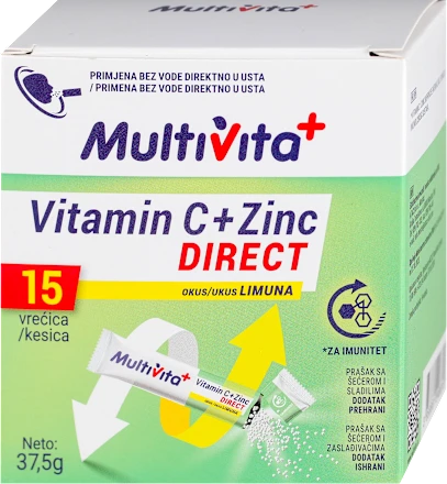 Multivita
Vitamin C+Zinc DIRECT - 15 kesica, 46 g
Dodatak ishrani