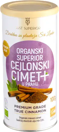 JUST SUPERIOR
ORGANSKI SUPERIOR CEJLONSKI CIMET + u prahu, 100 g
Dodatak ishrani