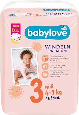babylove
PREMIUM pelene midi, veličina 3 (4-9 kg), 46 kom
