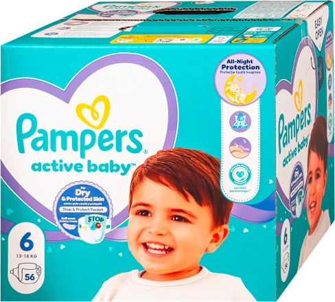 Pampers active baby
Pelene, veličina 6 (13 - 18kg), 56 kom