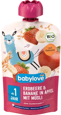 babylove
Voćni užitak - jagoda i banana u jabuci sa muslijem, od 1. godine, 100 g
Dodatak ishrani