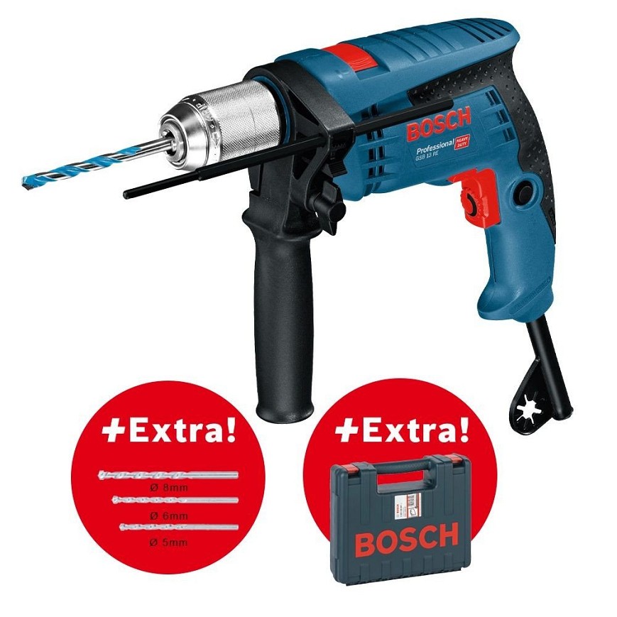 Bosch GSB 13 RE u koferu + 3-delni set burgija za zid CYL 5/6/8mm, Vibraciona bušilica