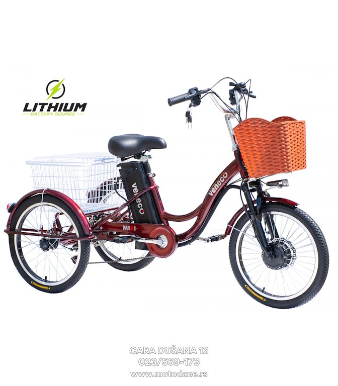 Električni tricikl 20'' MAXI 250W 36V 10Ah lithium crveni