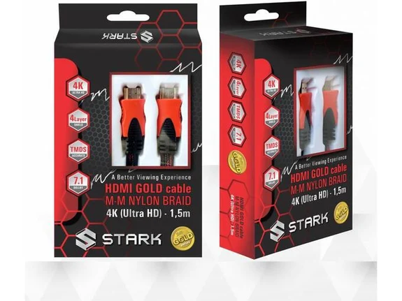 Kabl STARK HDMI M-M pozlacen 4K pleteni 1.5m
