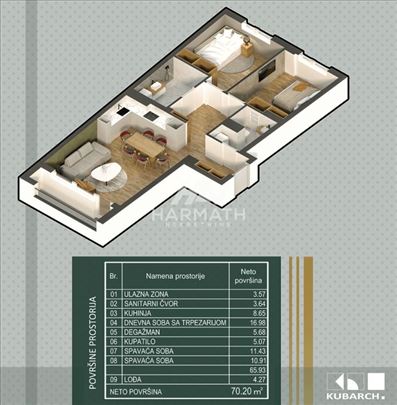 Prodaje se trosoban stan u izgradnji 70m2,Subotica