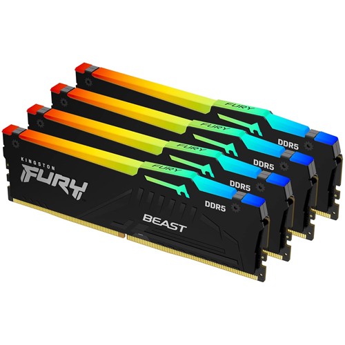 Kingston 128GB (4x32GB) DDR5 5600MT/s CL40 FURY Beast Black RGB XMP memorija | KF556C40BBAK4-128