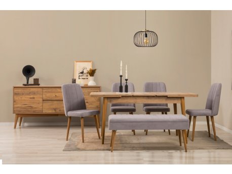 HANAH HOME Vina 03 0701 Atlantic Pine Grey (Produžni trpezarijski sto, stolice i konzola set (7 komada))