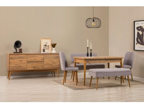 HANAH HOME Vina Bench 04 0701 Atlantic Pine Grey (Produžni trpezarijski sto, stolice i konzola (6 komada)