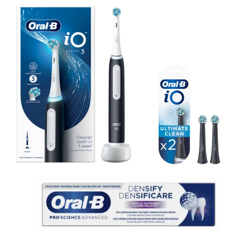 Oral-B - iO3 Black Elektična četkica + Zamenski nastavci 2kom + Densify Deep Clean Pasta za zube