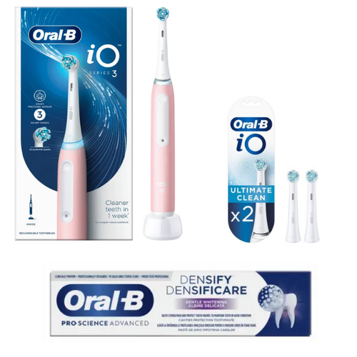 Oral-B - iO3 Pink Električna četkica + Zamenski nastavci 2kom + Densify Deep Clean Pasta za zube