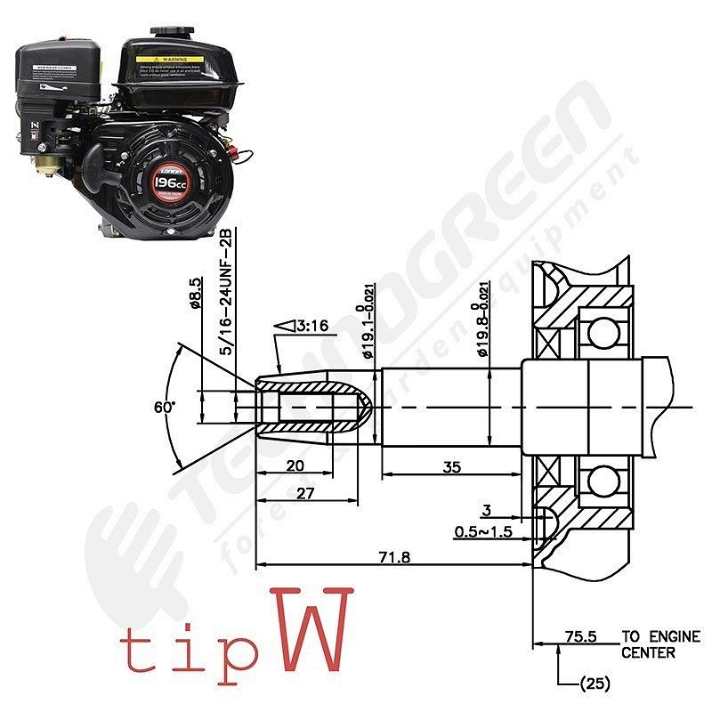 Loncin G200F-W Ugradni motor 196cm3; 5.5ks; tip-W; konus za agregat