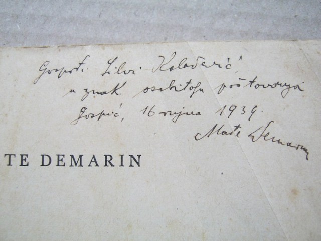 Mate Demarin - originalni potpis i posveta ( 1939 )