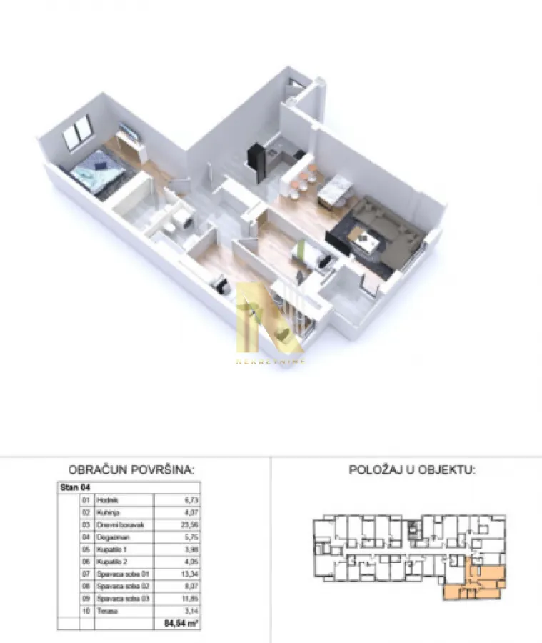 Prodaja, trosoban stan, 85m2, Salajka, Novi Sad, Novi Sad