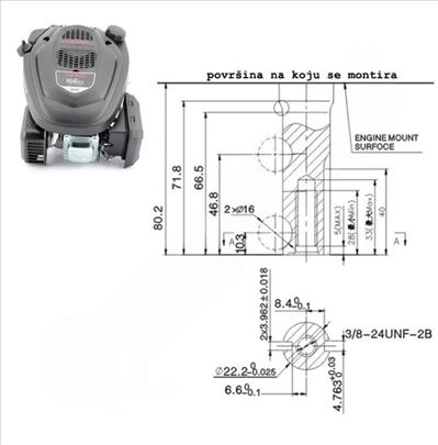 Motor ugradni za kosilice Loncin 166 cm³ 5KS 22,2x