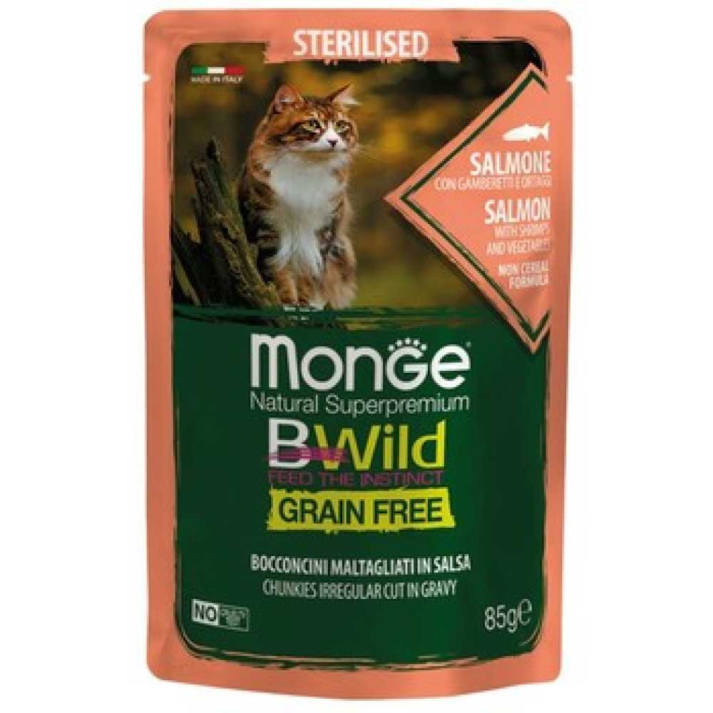 Monge BWild sos za mačke Sterilised - losos, račići i povrće 28x85g