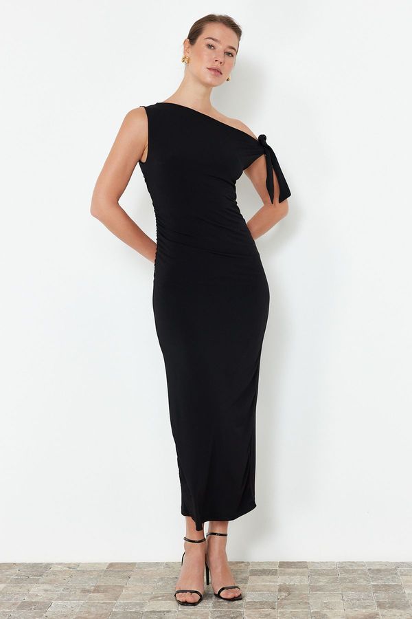 TRENDYOL LIMITED EDITION BLACK FITTED KNITTED MAXI STRETCH PENCIL DRESS