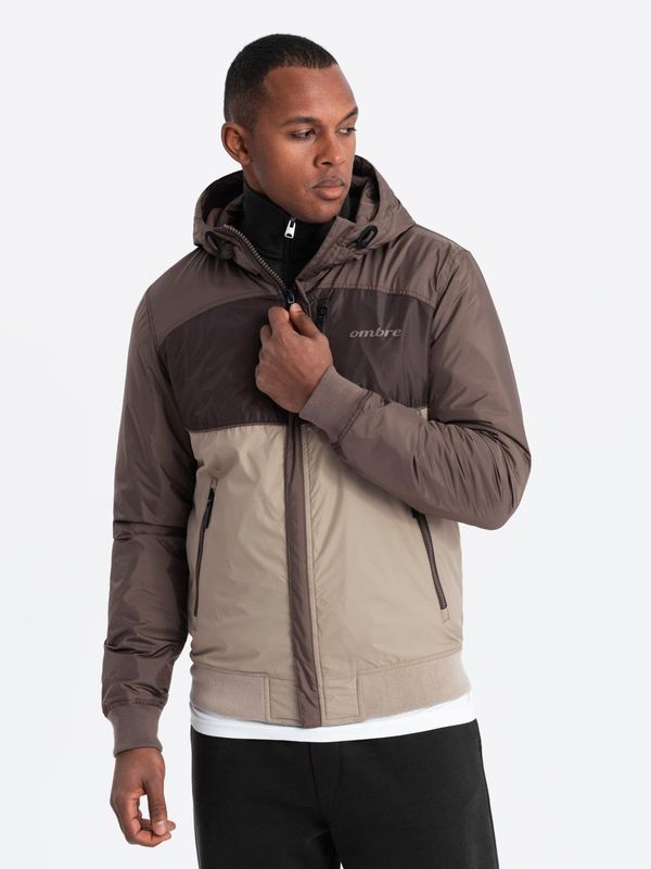 OMBRE LIGHTWEIGHT COLORFUL MEN'S SPORTS JACKET WITH FLEECE - BEIGE AND DARK BROWN