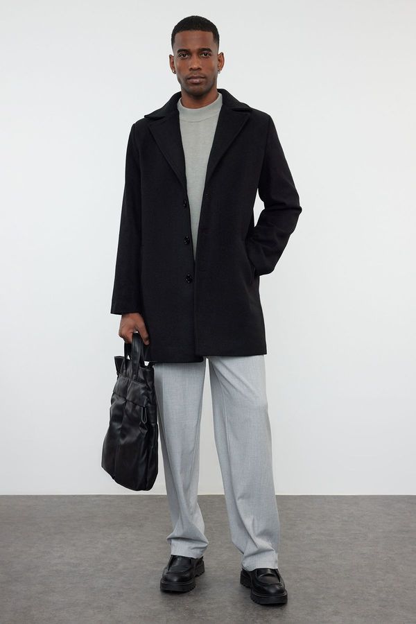 TRENDYOL BLACK MEN'S REGULAR FIT WINTER STRETCH COAT