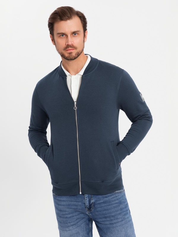 OMBRE MEN'S UNBUTTONED COTTON SWEATSHIRT BOMBER - NAVY BLUE