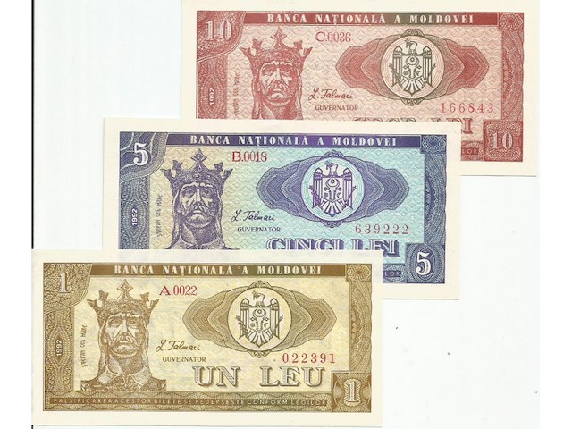 Moldova Moldavija 1 - 5 - 10 lei 1992. UNC