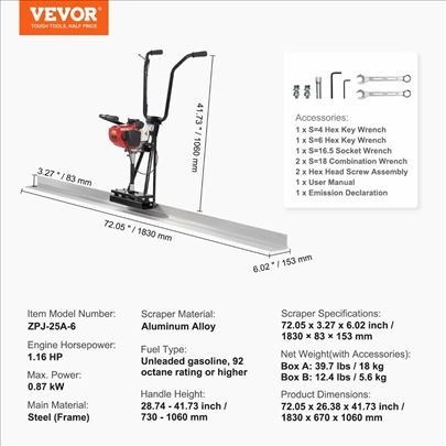 Vibro letva za završnu obradu betona 1830mm DP