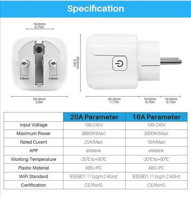 WiFi Smart uticnica 20A - 4400 W